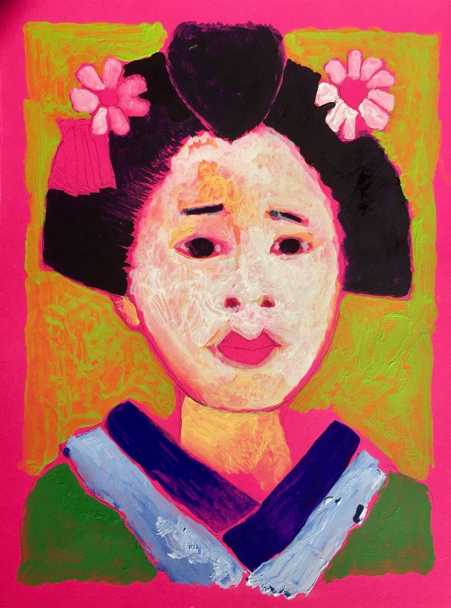 Original Painting, Pink Geisha, 8 x 10 Painting, Neon Art – Good Fruit Farm